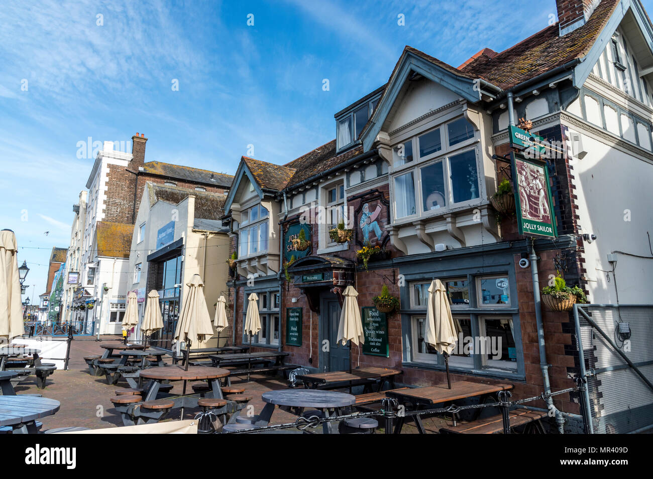 Street scene of Poole's historic heritage of old buildings and Poole's ...