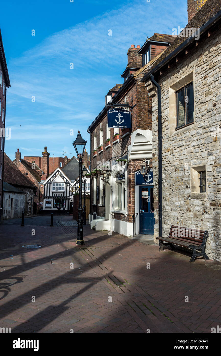 Street scene of Poole's historic heritage of old buildings and Poole's ...