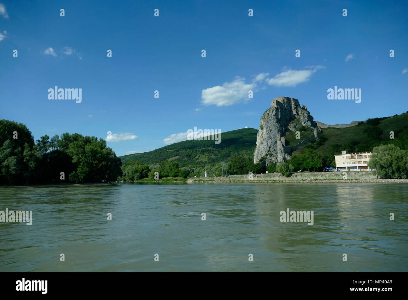 Photograph of Devín Castle in Slovakia alongside the River Danube ...