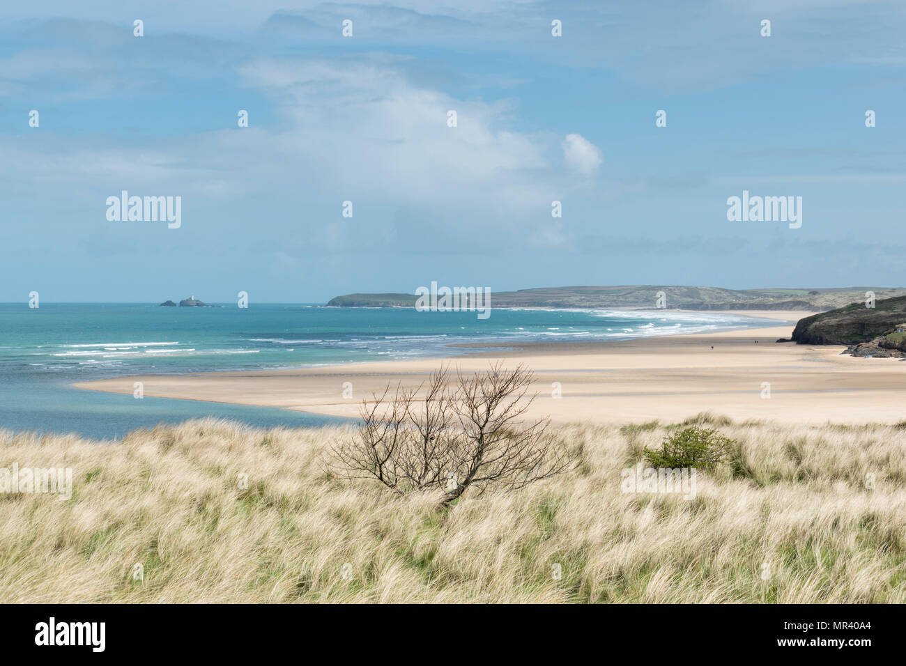 Walking the coast path at Port Kidney beach, Lelant, Cornwall Stock ...