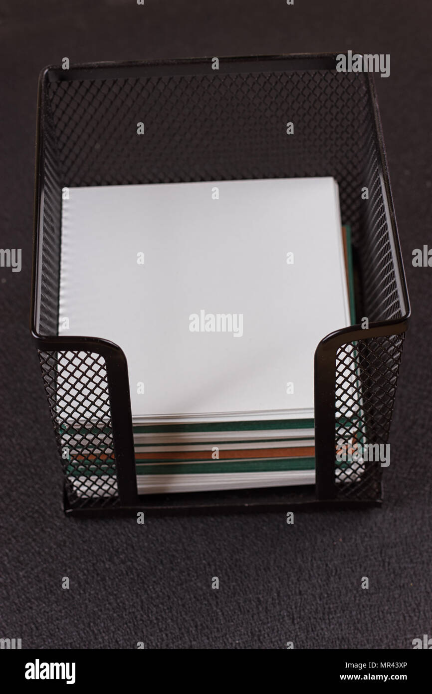 Red leather office paper holder box on the black background Stock Photo ...