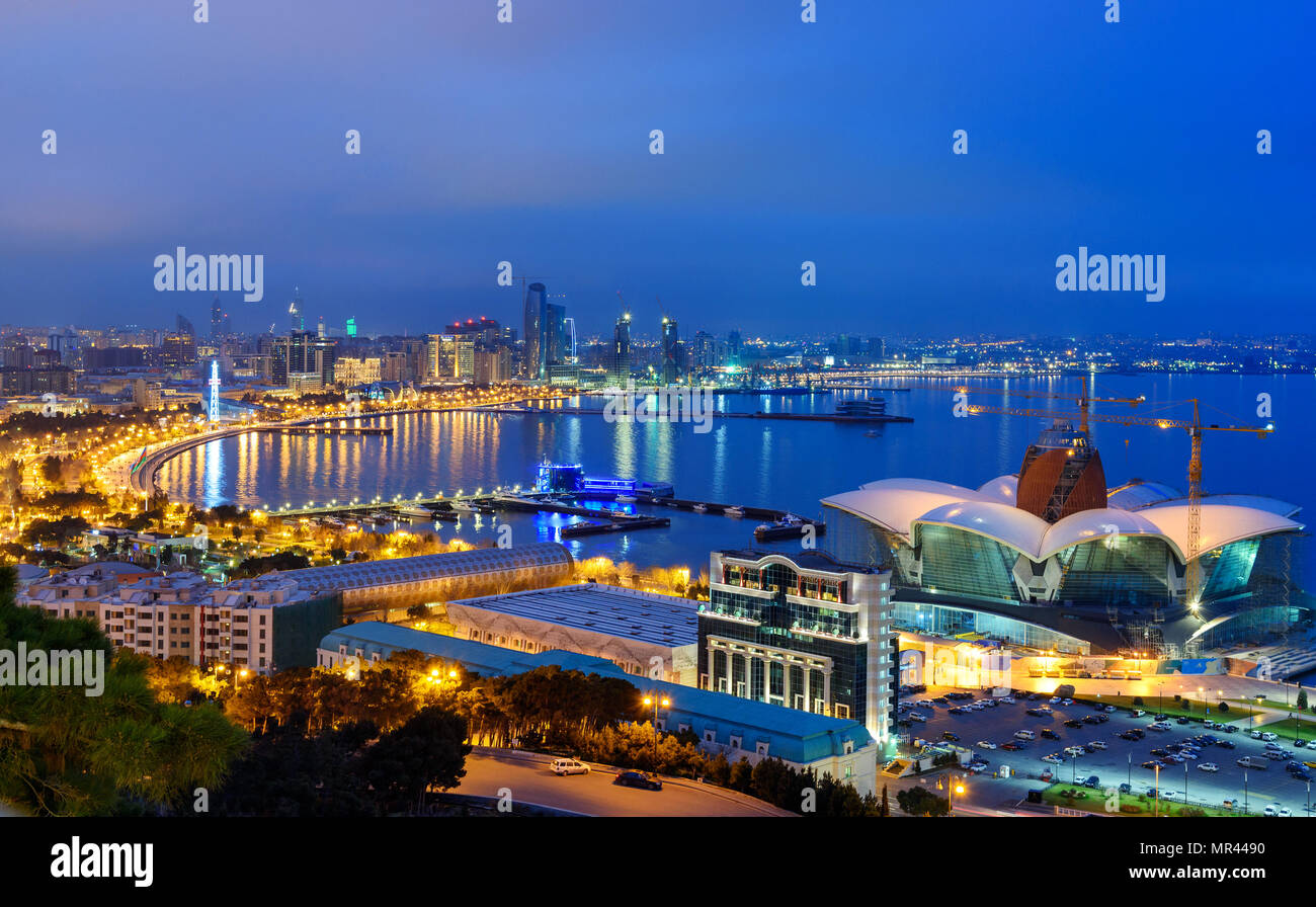 Night view of the city and Baku Seaside boulevard. Baku. Azerbaijan ...