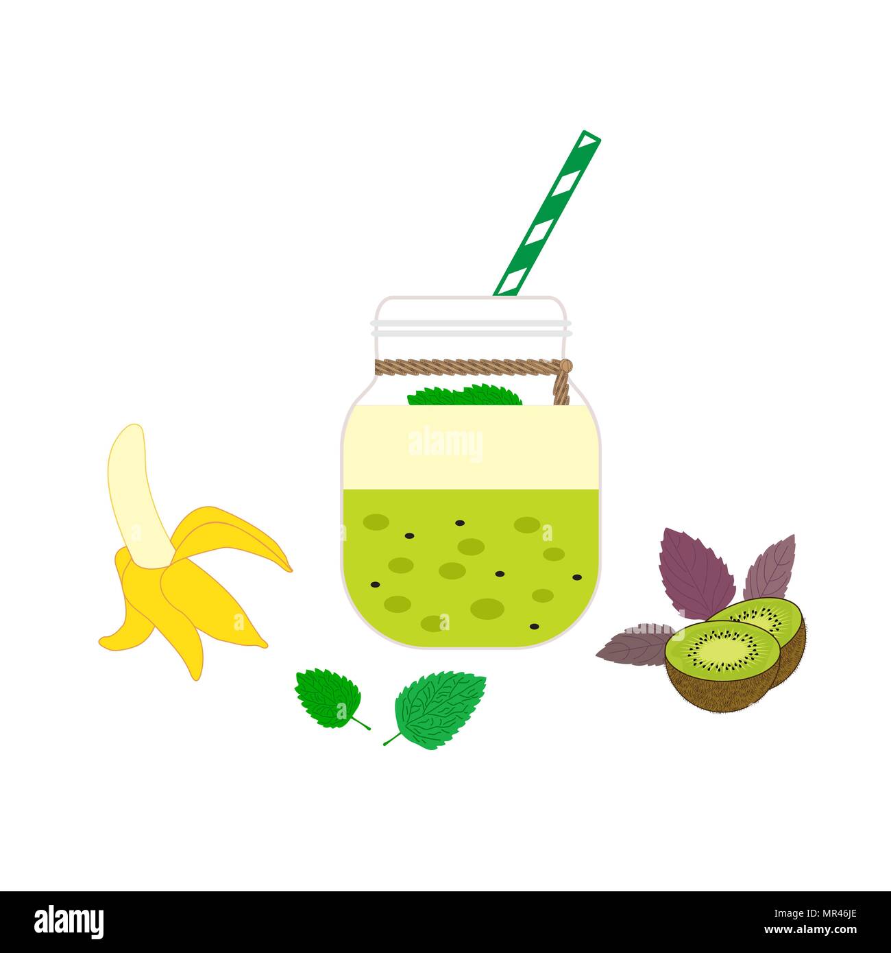 Jar with smoothies and ingredients for making smoothie. Healthy eating ...