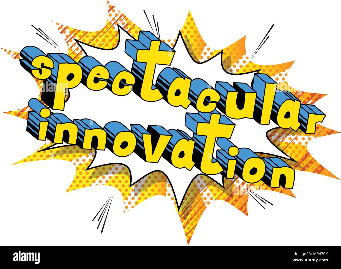 Spectacular Innovation - Comic book words on abstract background Stock ...