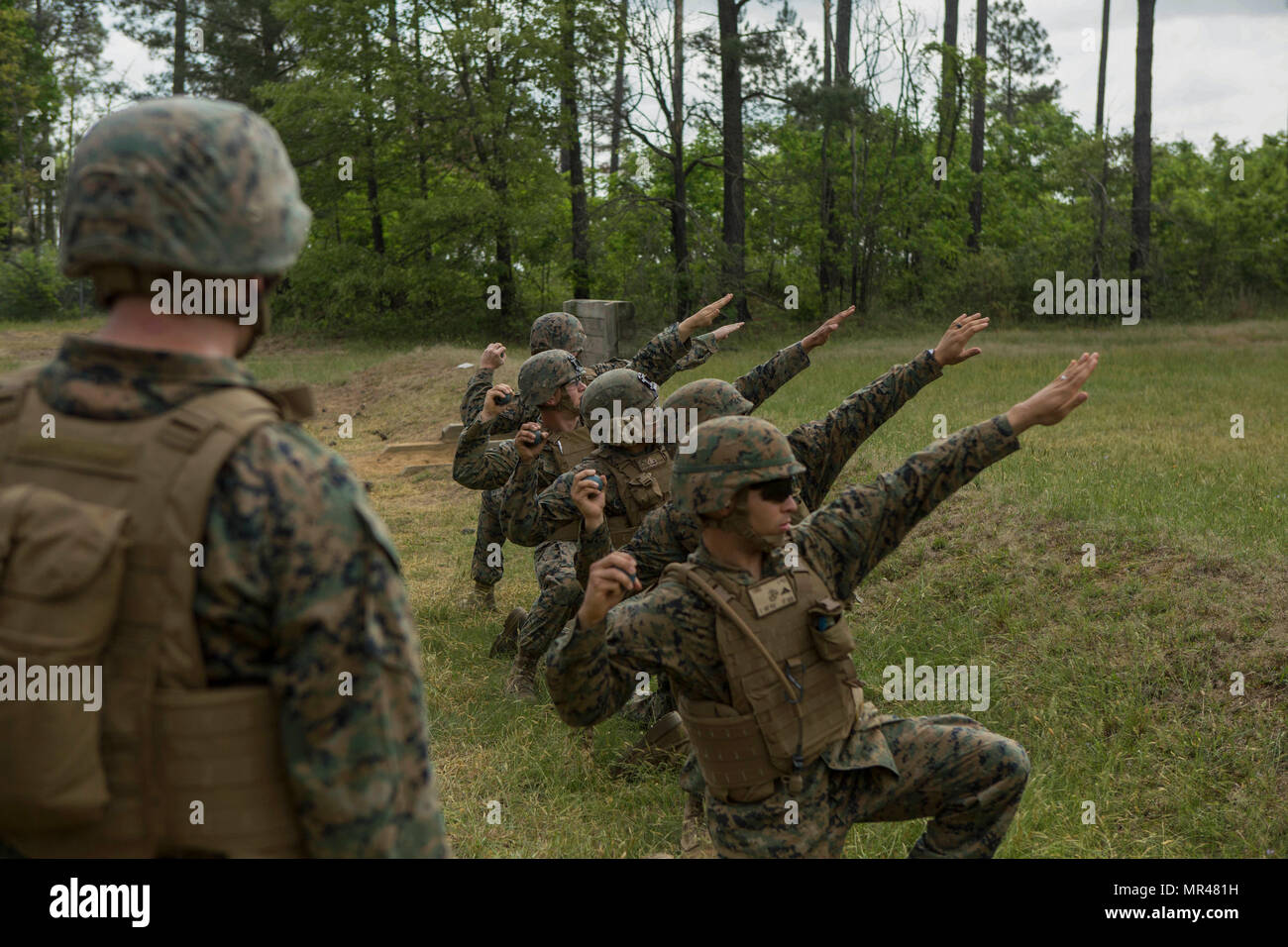 Marines prepare to throw their M69 training grenades during a grenade ...