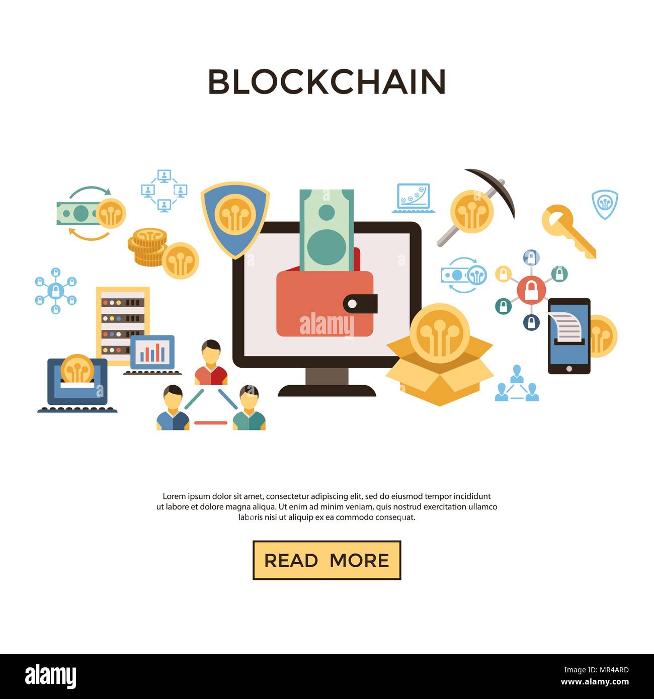 Digital vector line icons set blockchain pack illustration with ...