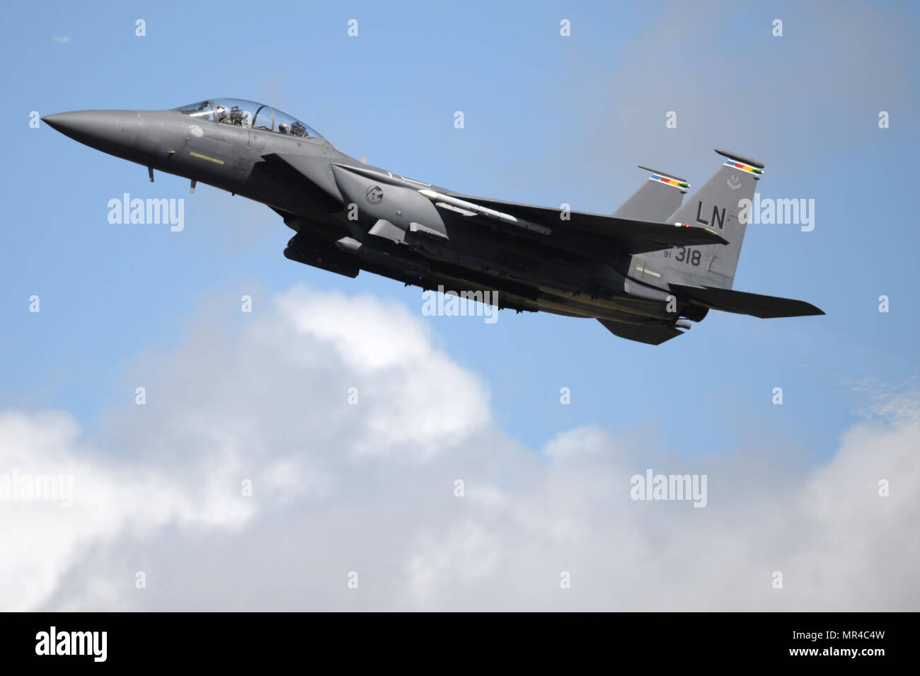 An F-15E from the 492nd Fighter Squadron takes-off for a training ...