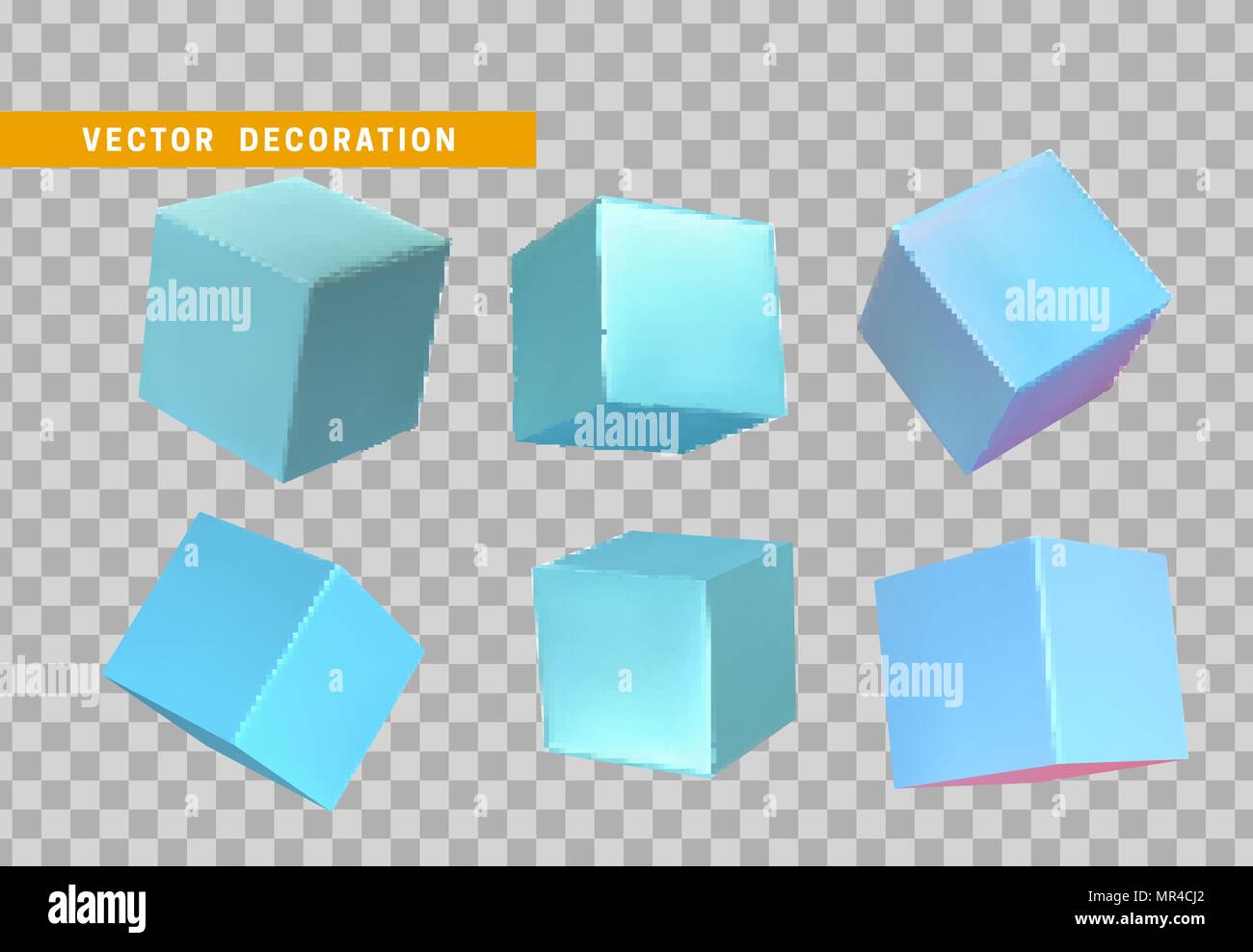 Design element set in shape of 3d cubes blue color. Square isolated ...