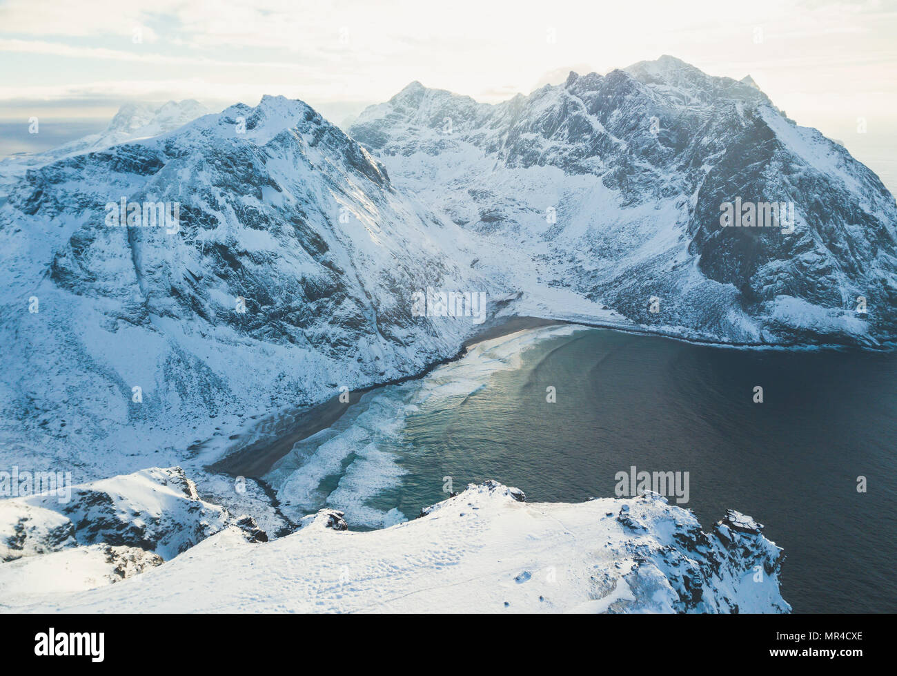 Norwegian winter sunny mountain landscape blue sky view with mountains ...
