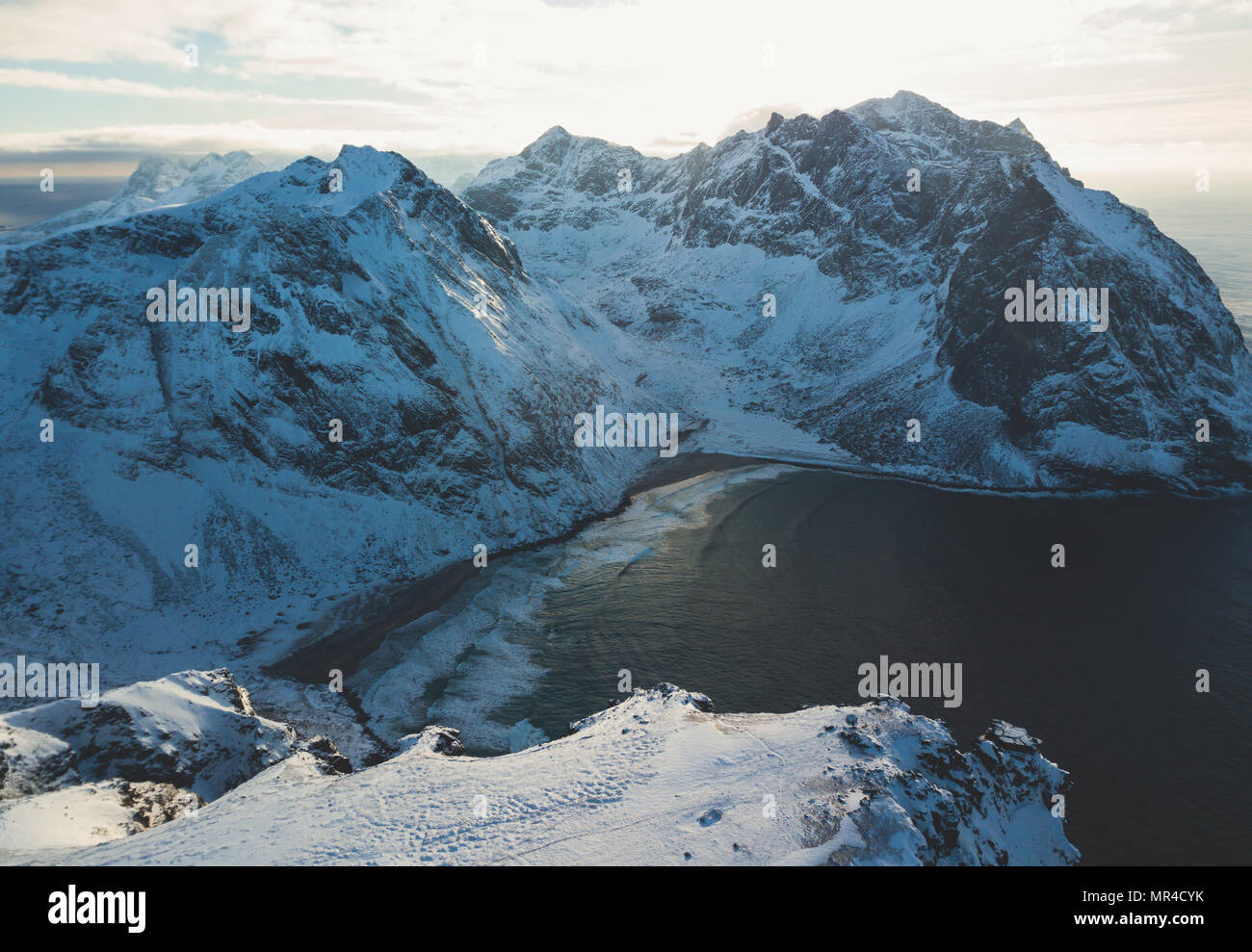 Norwegian winter sunny mountain landscape blue sky view with mountains ...