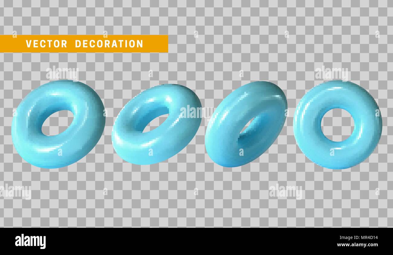 Design element in shape of 3d torus blue color. Round ring tor isolated ...