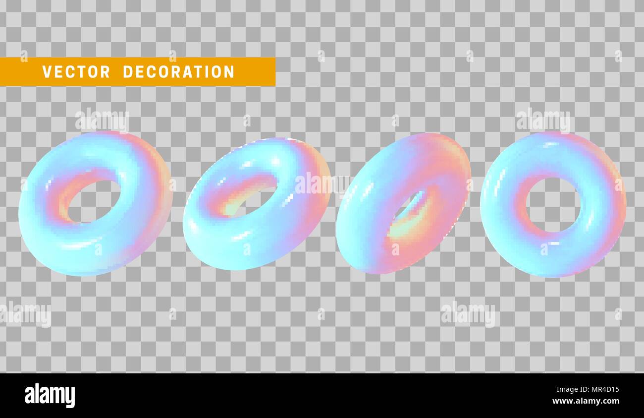 Design element in shape of 3d torus bright neon color. Round ring tor ...