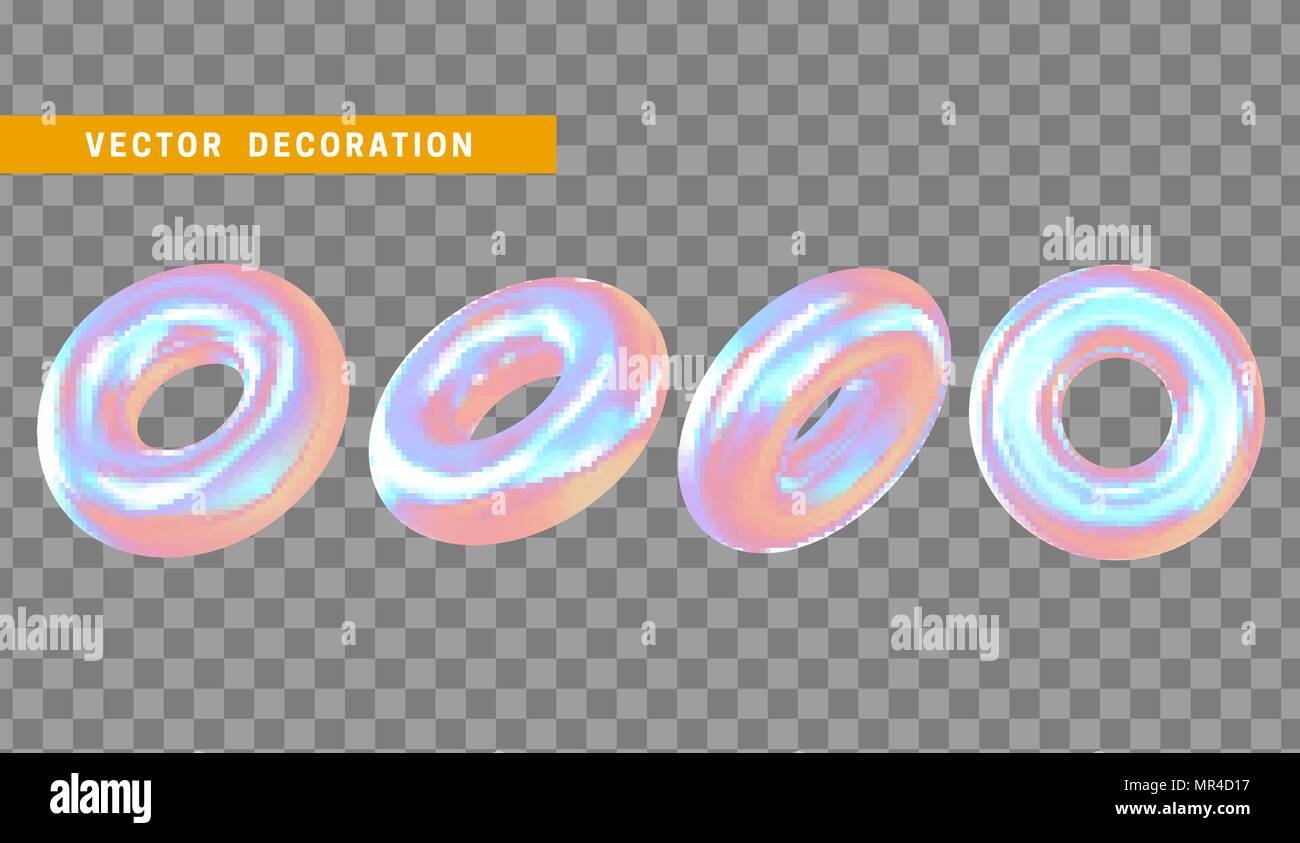Design element in shape of 3d torus bright neon color. Round ring tor ...