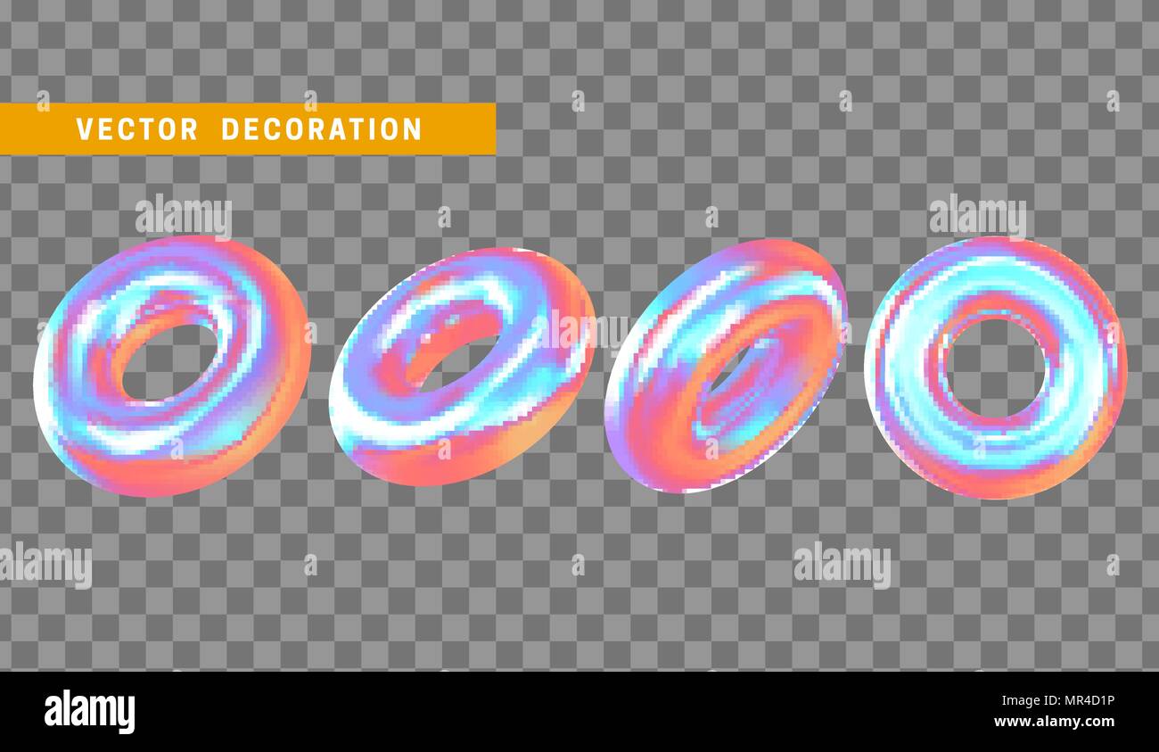 Design element in shape of 3d torus bright neon color. Round ring tor ...