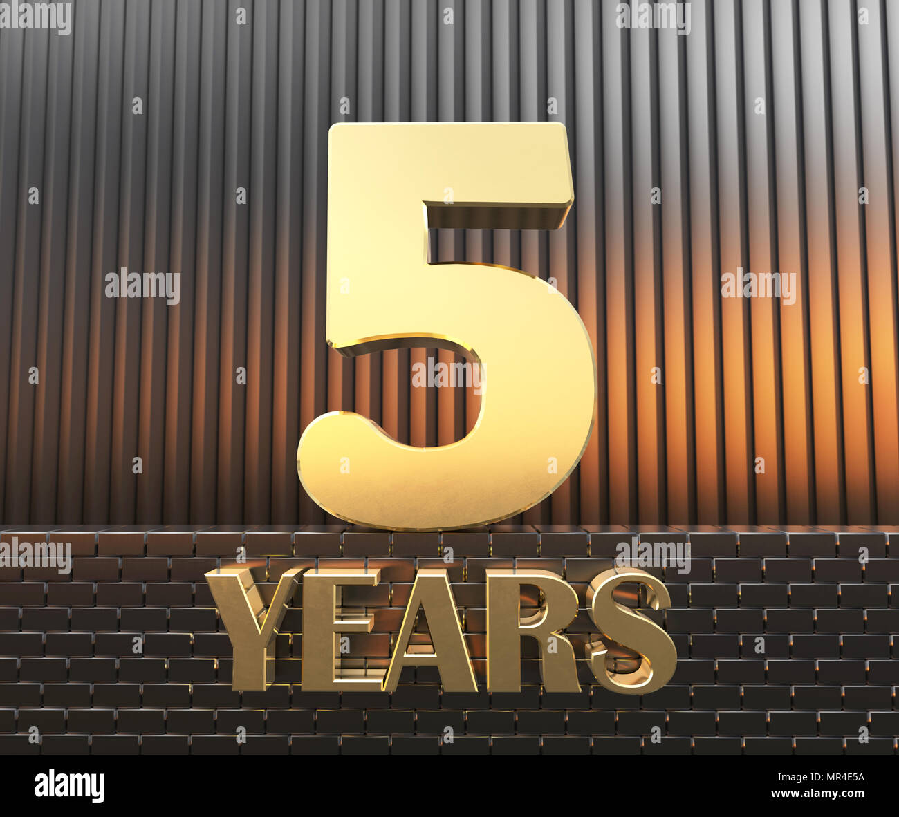 Golden number five number 5 and the word years against the background ...