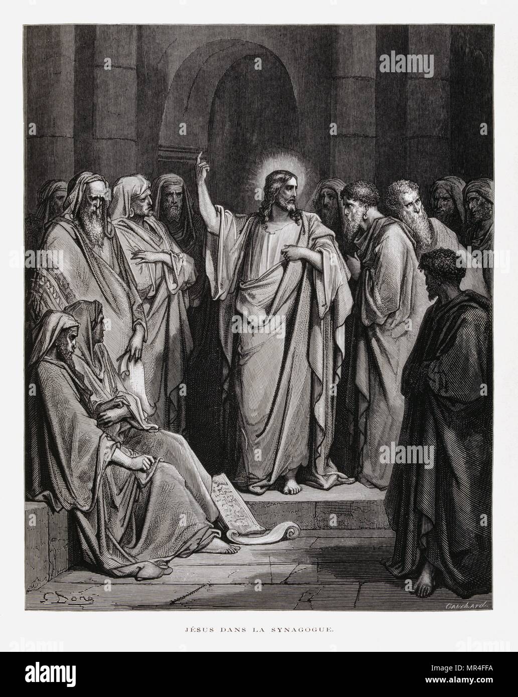 Jesus at the Synagogue (Temple), Illustration from the Dore Bible 1866 ...