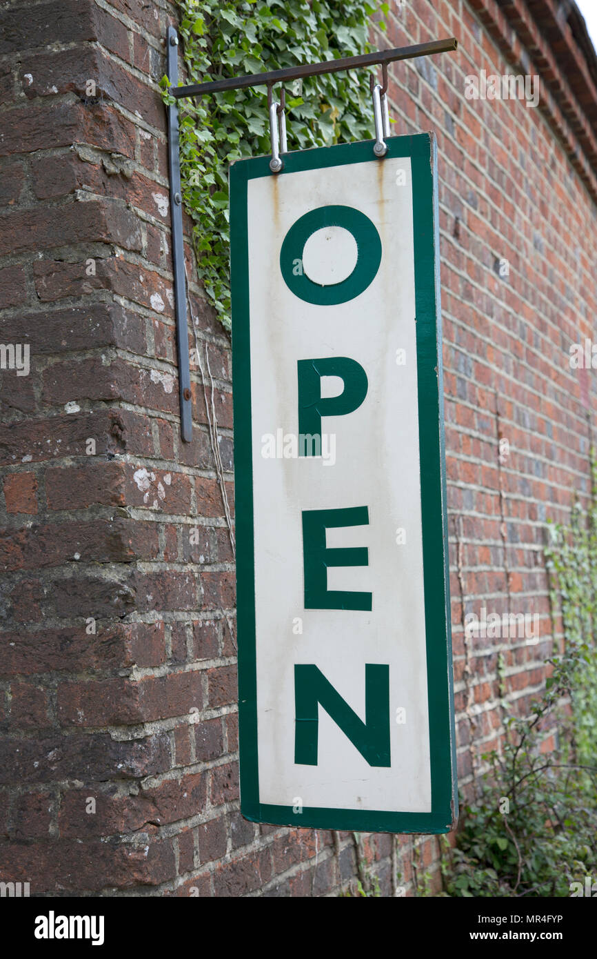 Green Open Sign at Shop Stock Photo - Alamy