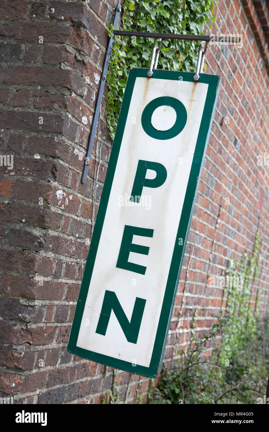 Green Open Sign at Shop Stock Photo - Alamy