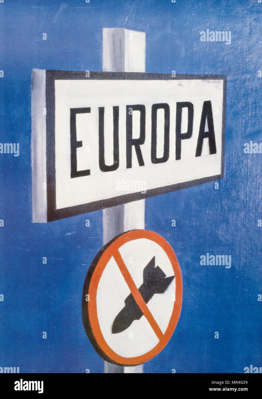 French anti-nuclear weapons peace painting circa 1975, produced during ...