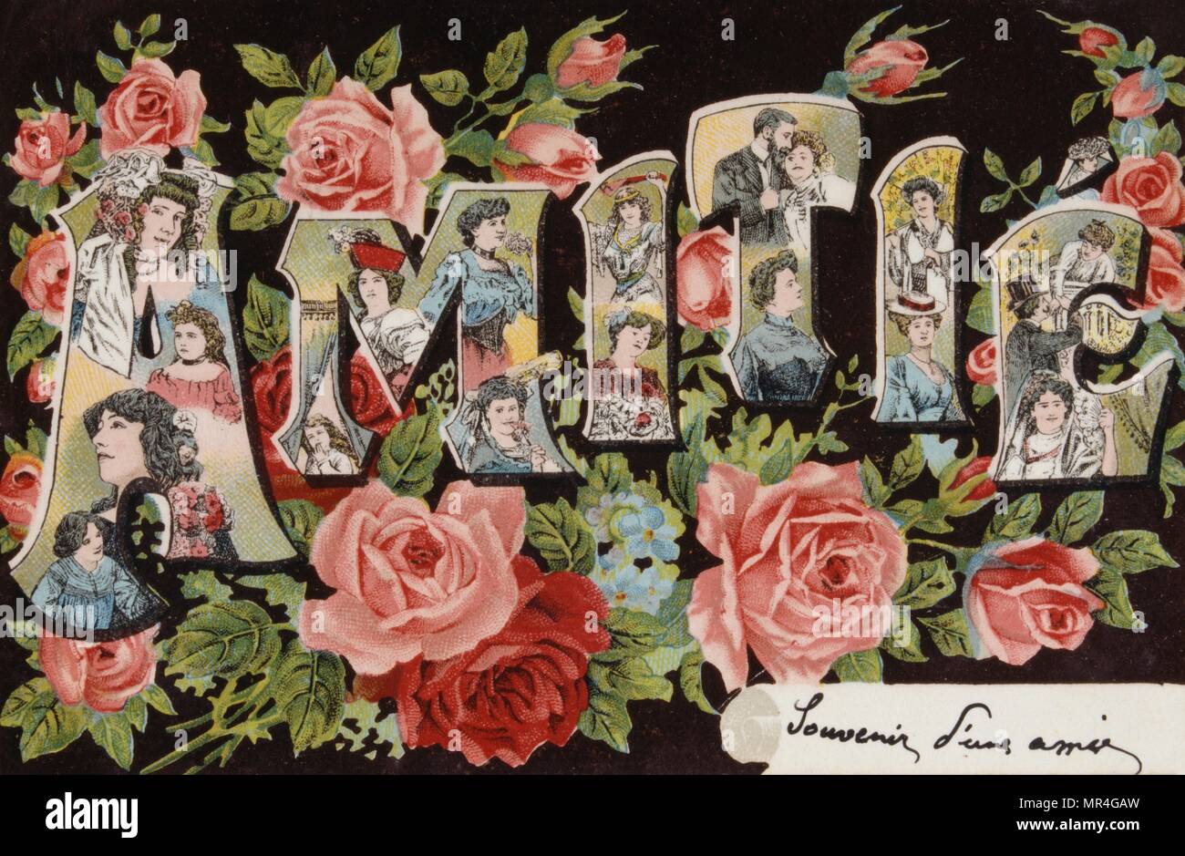 French postcard with floral elements 1900 Stock Photo - Alamy