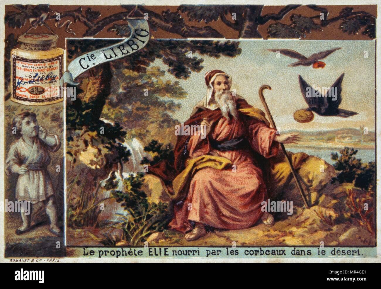 Leibig card depicting a bible scene: The prophet Elie in the desert ...