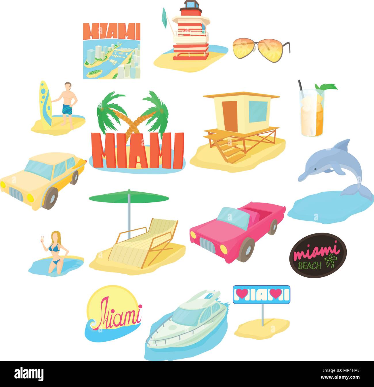 Miami travel icons set, cartoon style Stock Vector Image & Art - Alamy