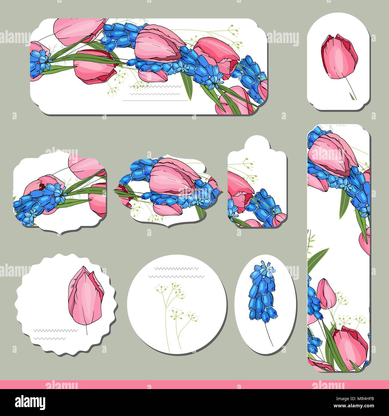 Collection with different floral paper labels for announcements Stock ...
