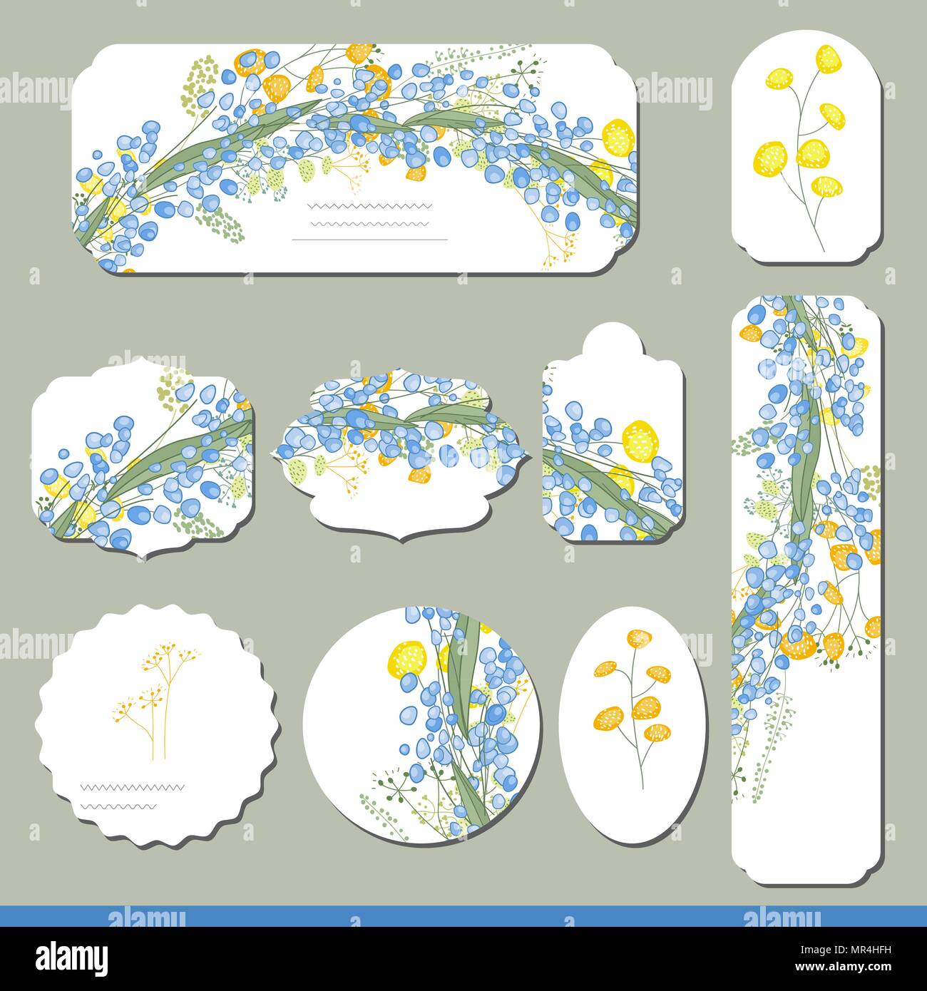 Collection with different floral paper labels for announcements Stock ...