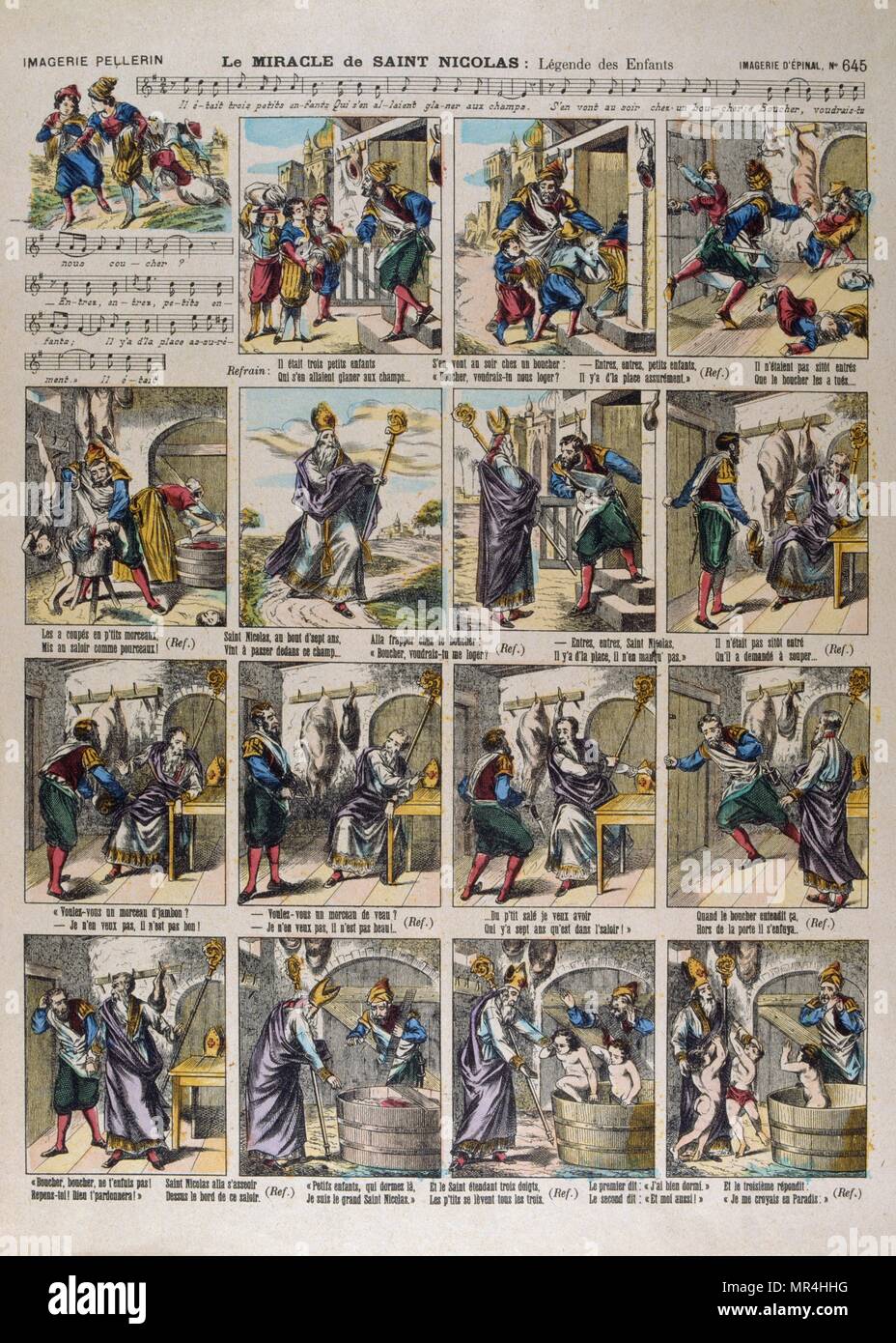 Coloured woodblock illustrations, showing a famous 'Miracle' of St ...