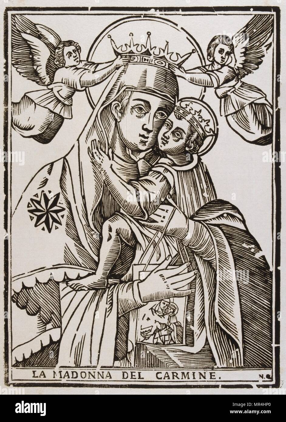 Spanish, 19th century woodcut illustration, showing the Virgin Mary ...