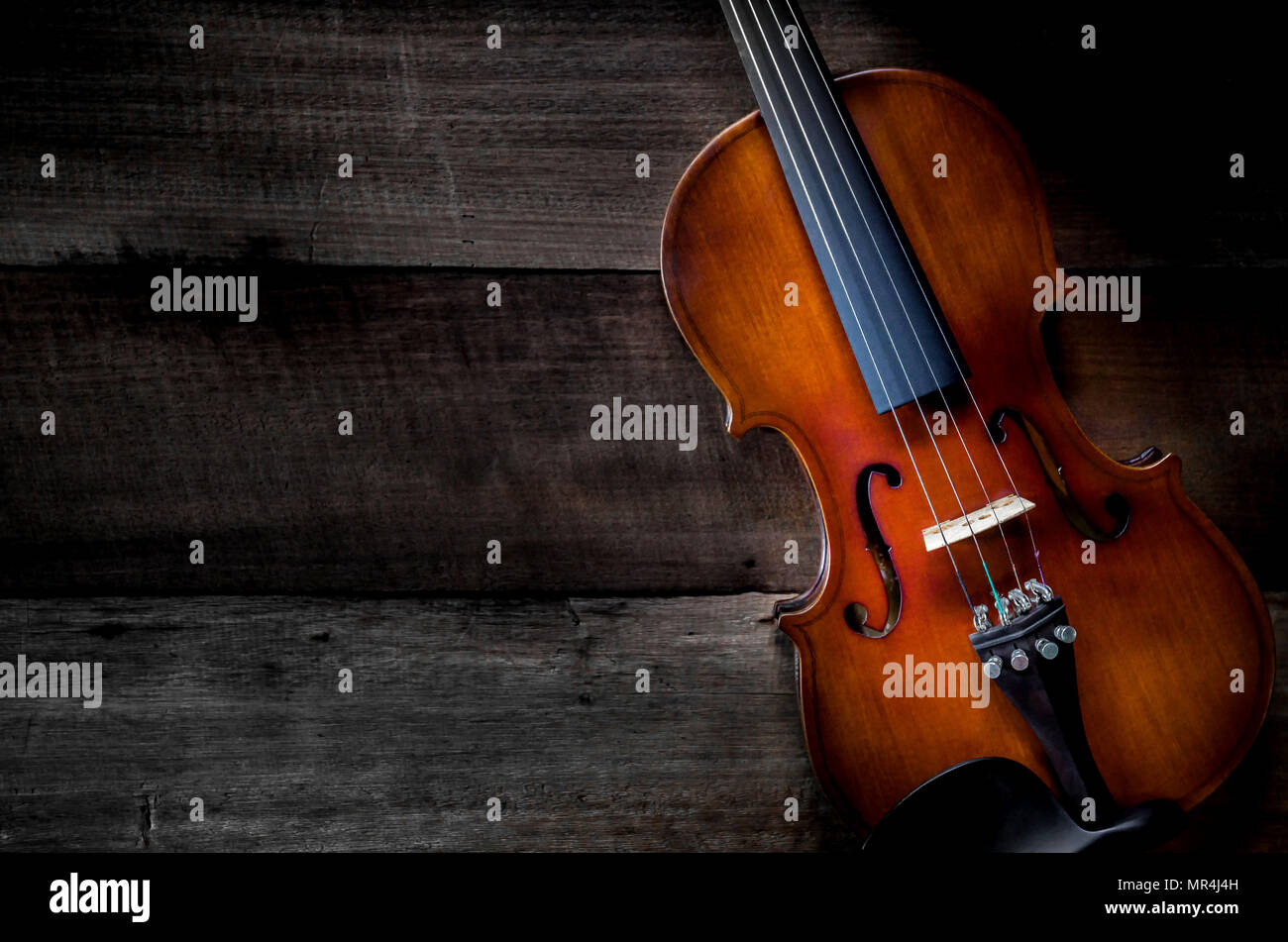 The violin on the table, Close up of violin on the wooden floor, Top ...