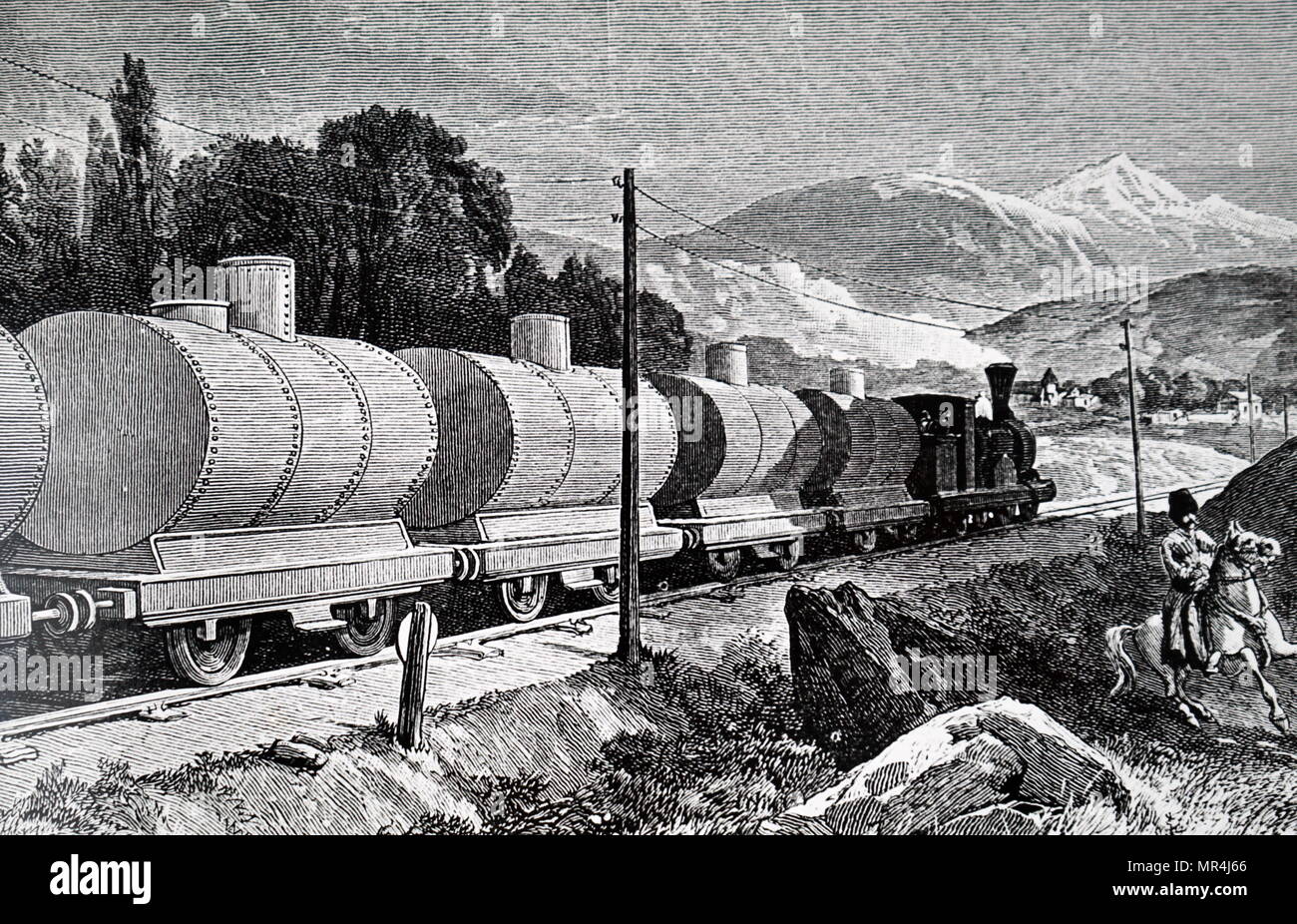 Illustration depicting an oil train carrying oil, from the Nobel ...