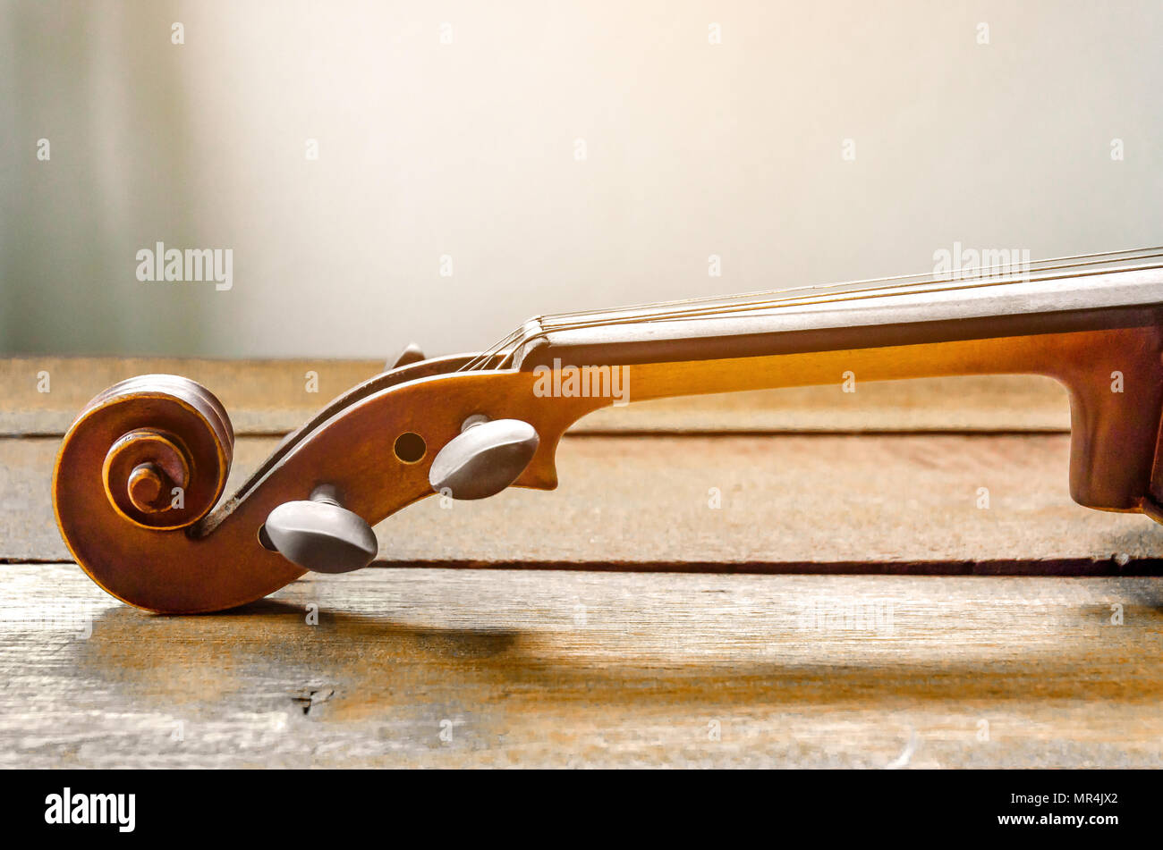 The violin on the table, Close up of violin on the wooden floor, Top ...