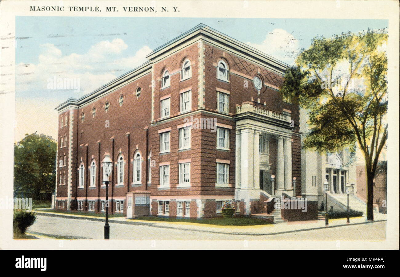 Masonic Temple at Mount Vernon, New York, USA. Postcard circa 1920 ...