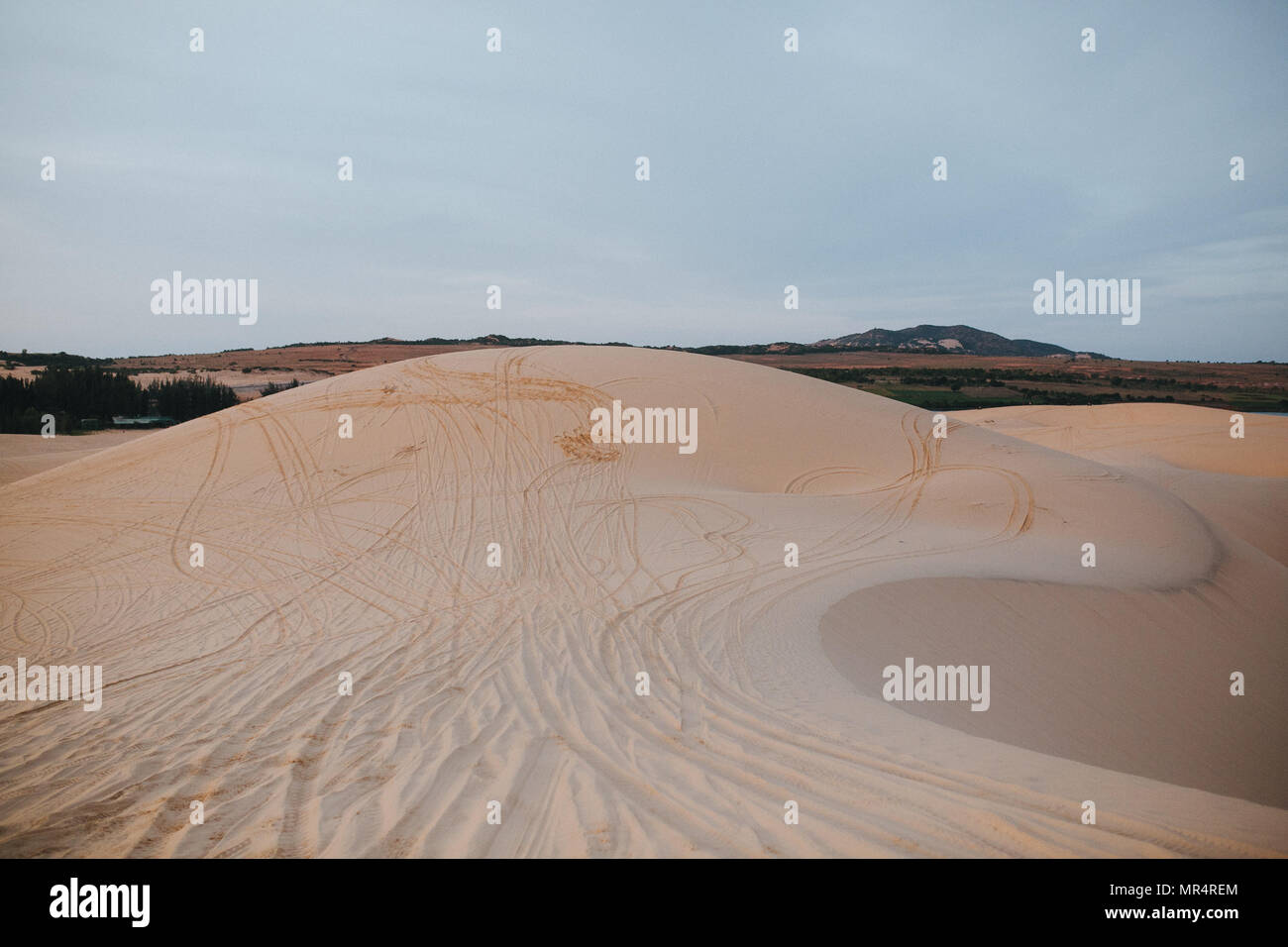 amazing landscape with beautiful sand dunes in desert near Mui Ne ...