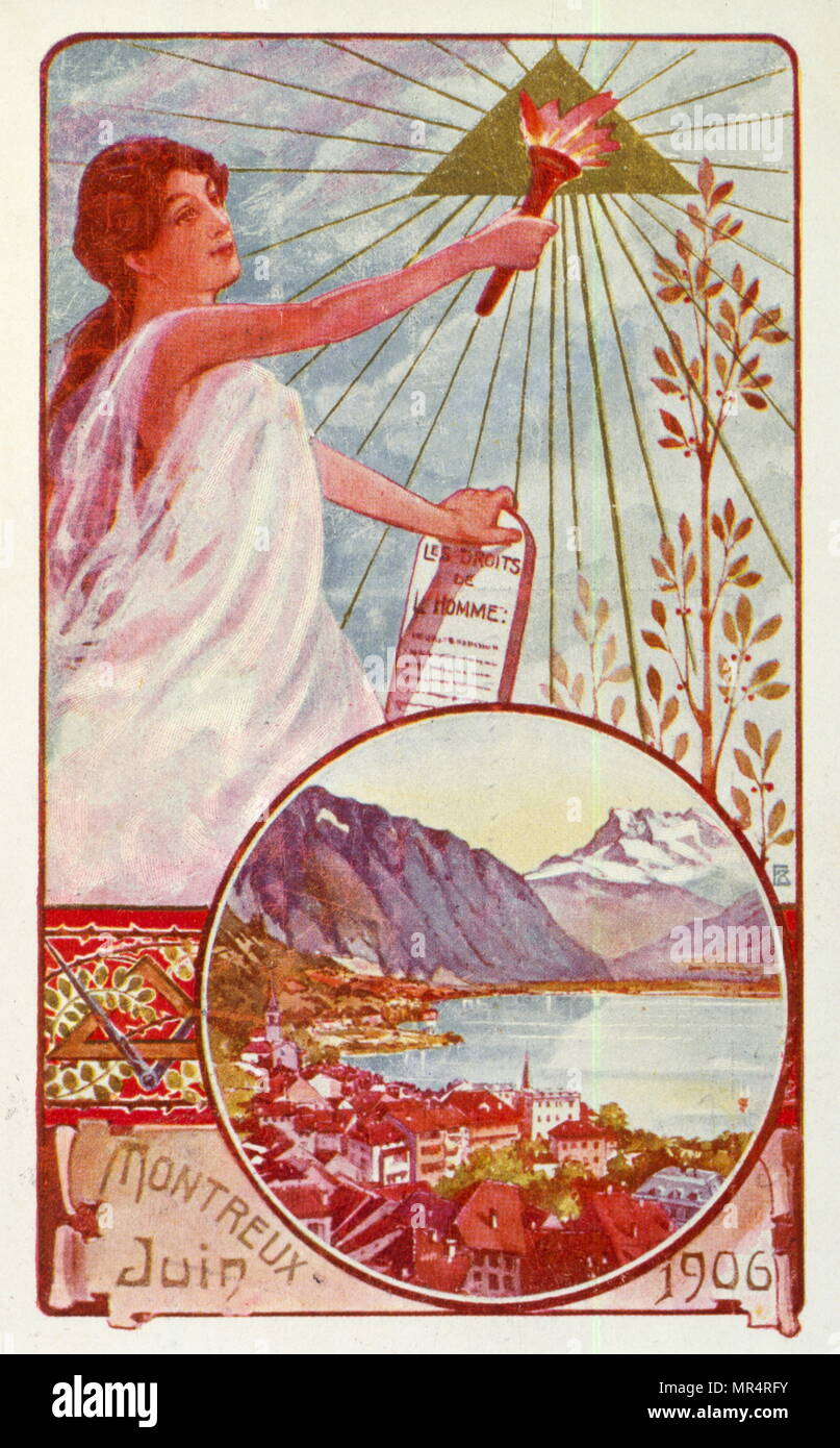 Swiss postcard with symbols of Freemasonry. From Monteux, 1906 Stock ...