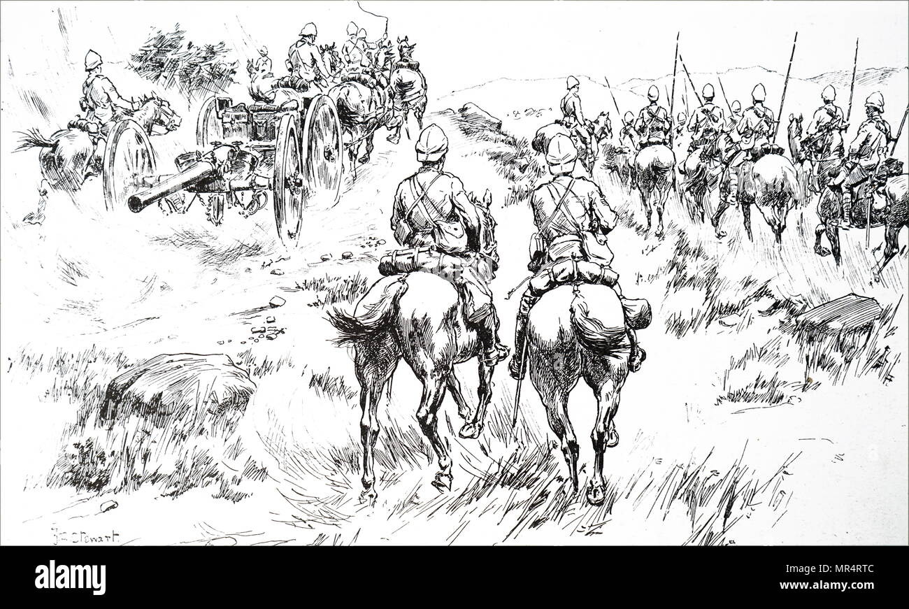 Illustration depicting the cavalry and artillery under the command of ...
