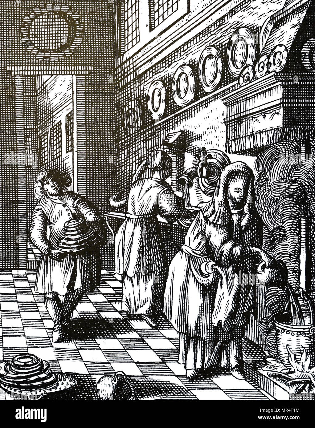 Engraving depicting the purification of vessels for Passover. Passover ...