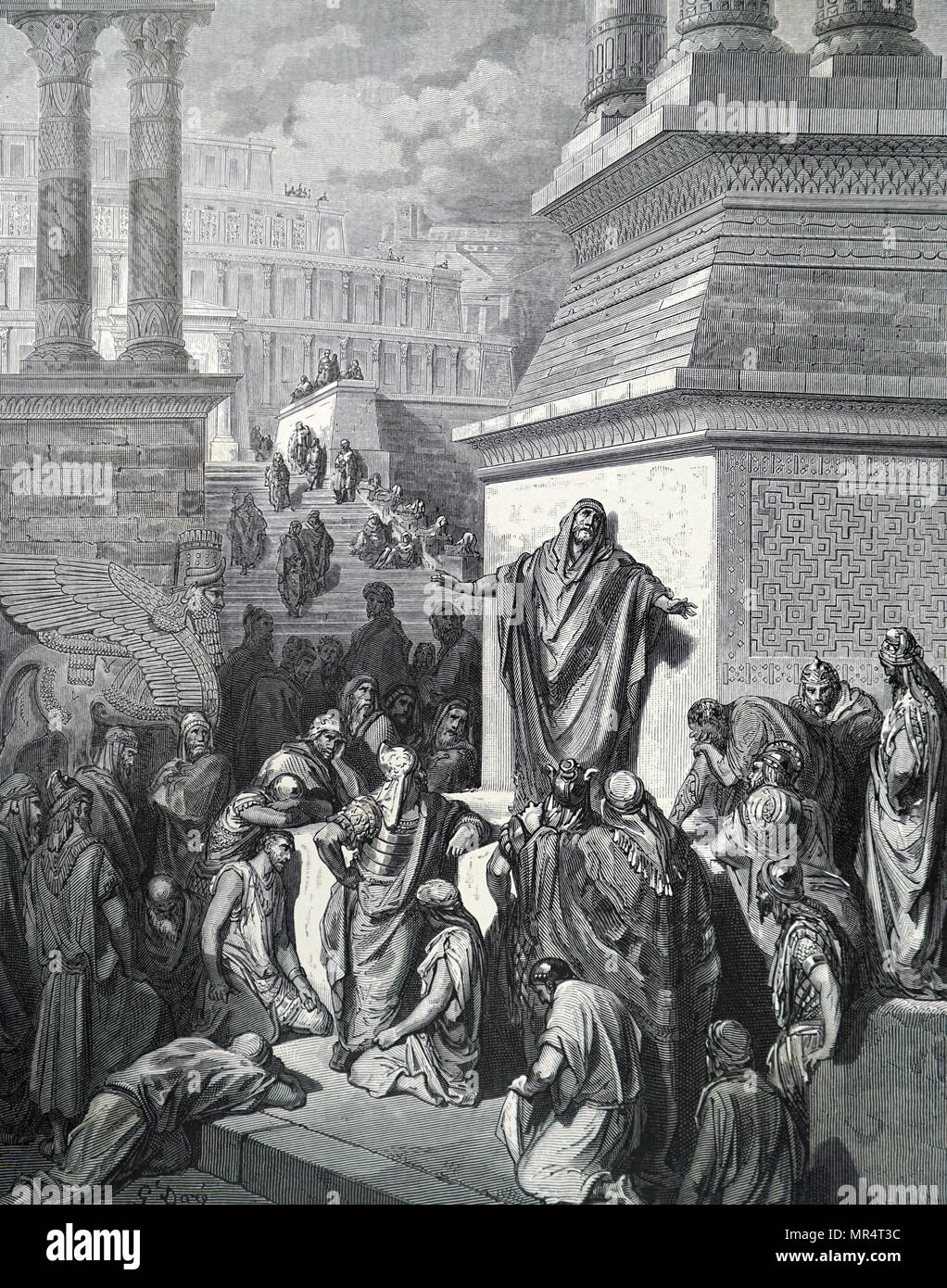 Engraving depicting a scene from The Book of Jonah. The Book of Jonah ...