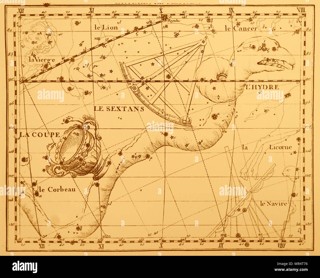 Engraving depicting constellations of Hydra, Sextans and Crater. Dated ...