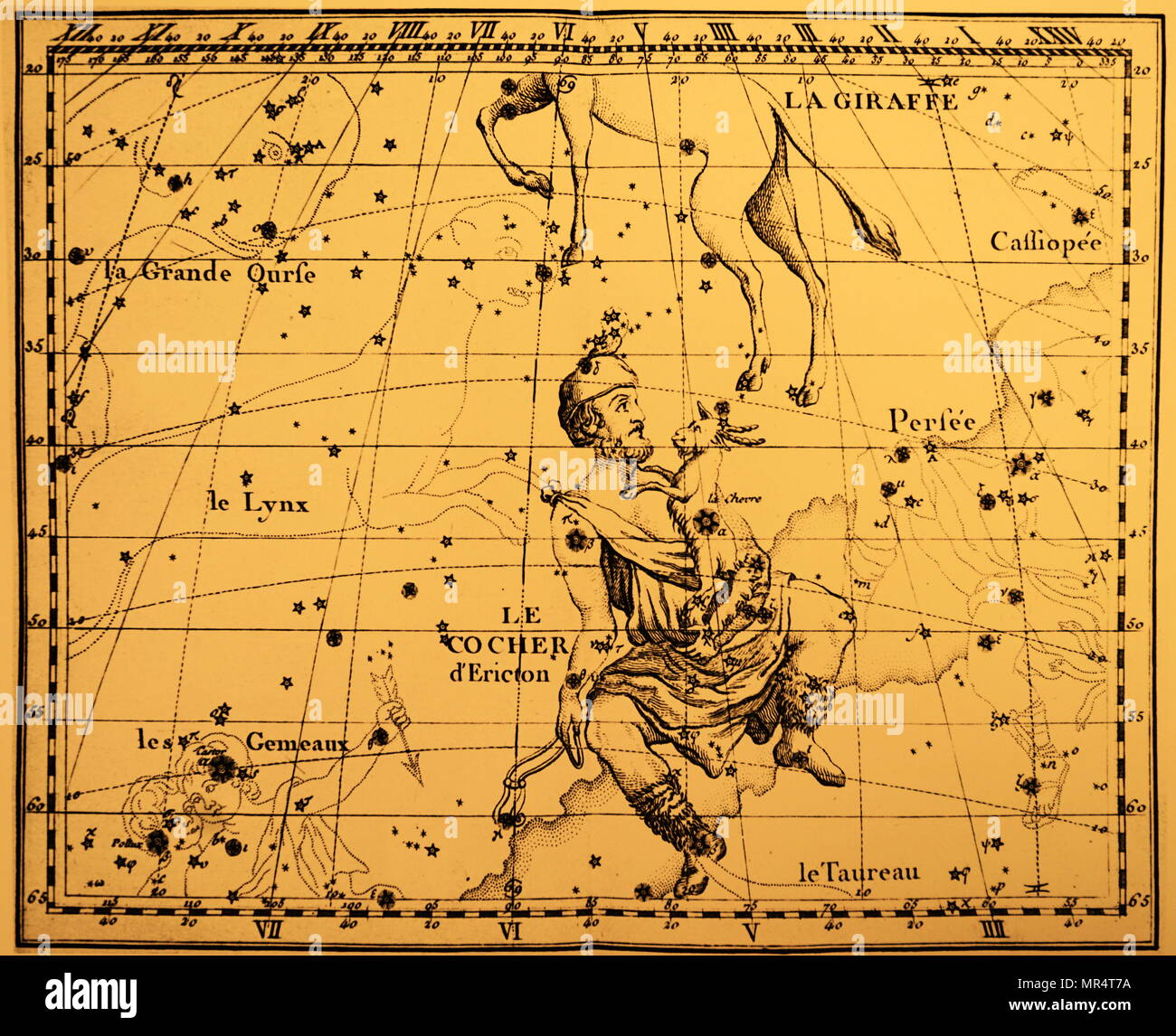 Engraving depicting the modern constellation of Auriga which was among ...