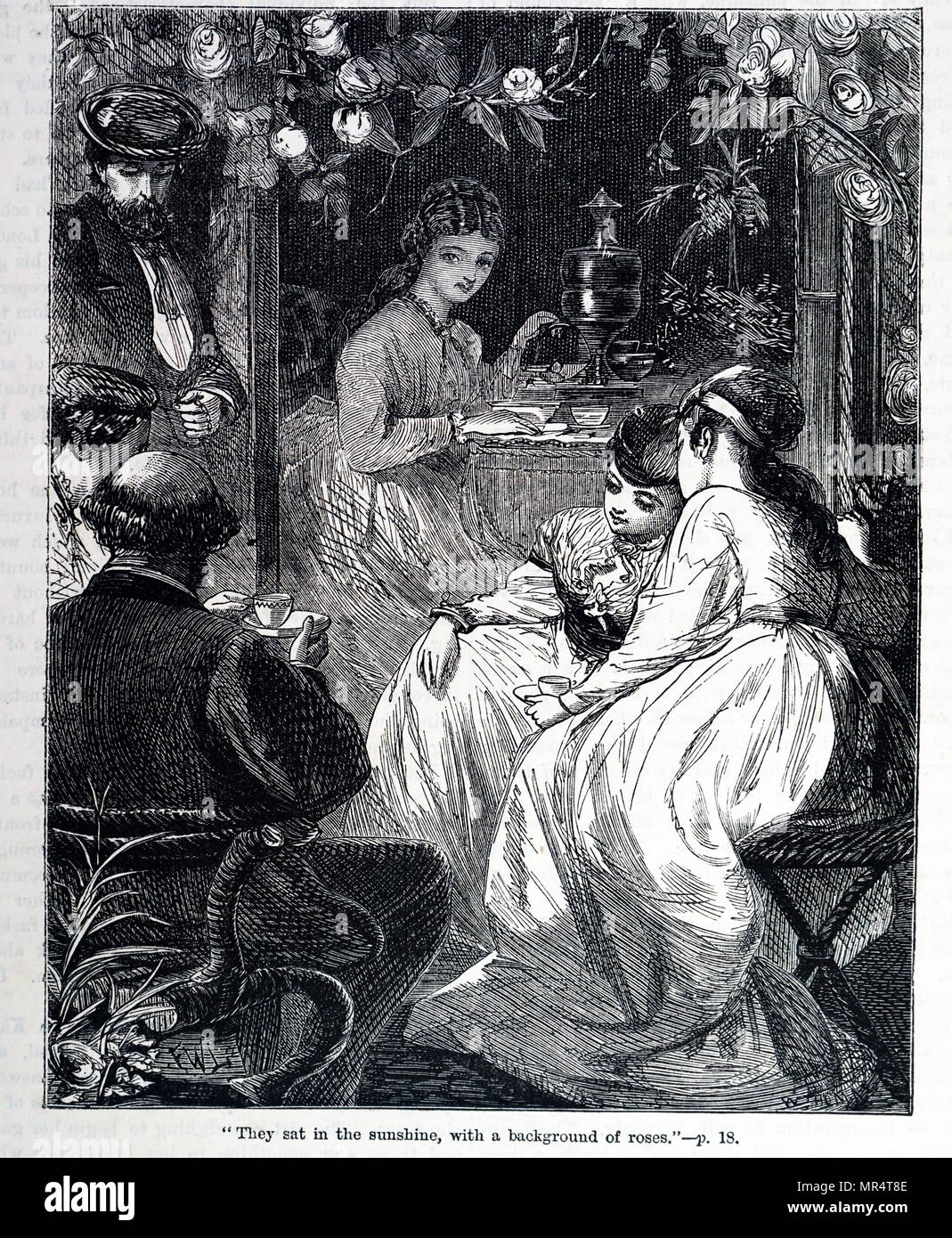 Illustration depicting a tea party. While the rest of the guest are ...