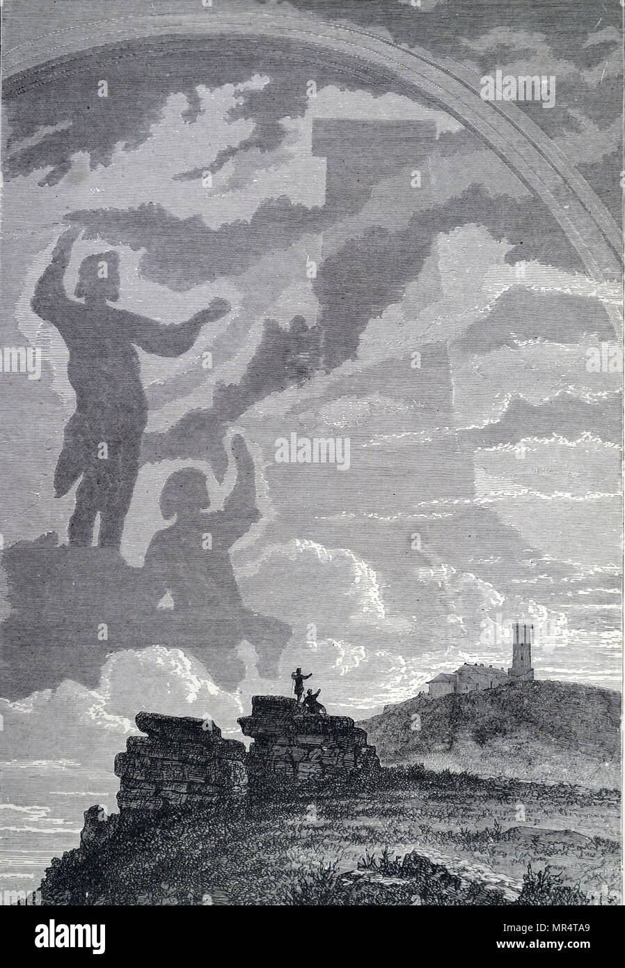 Engraving depicting a Brocken spectre, also called Brocken bow or ...