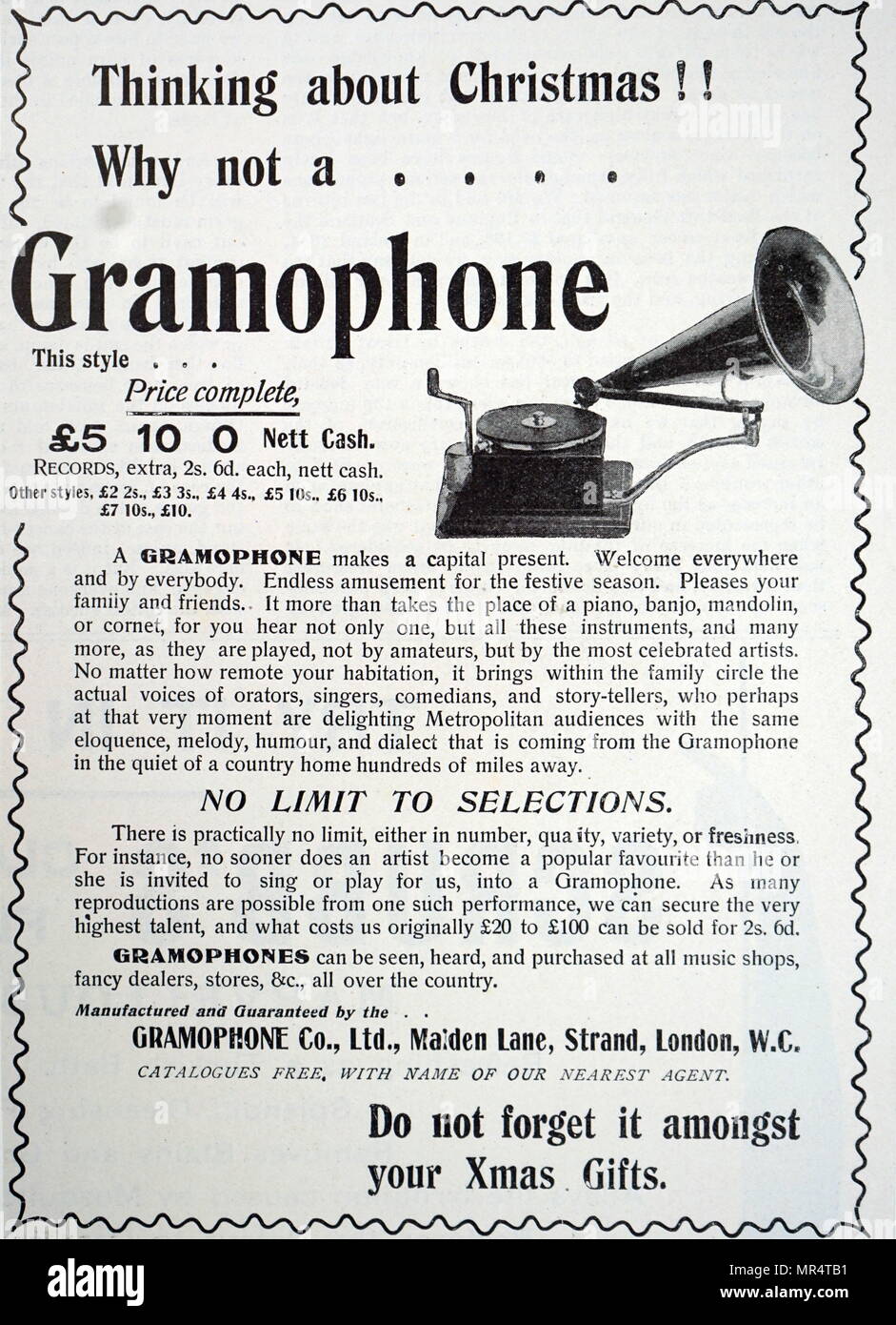 Advertisement for a portable gramophone which was an early record ...