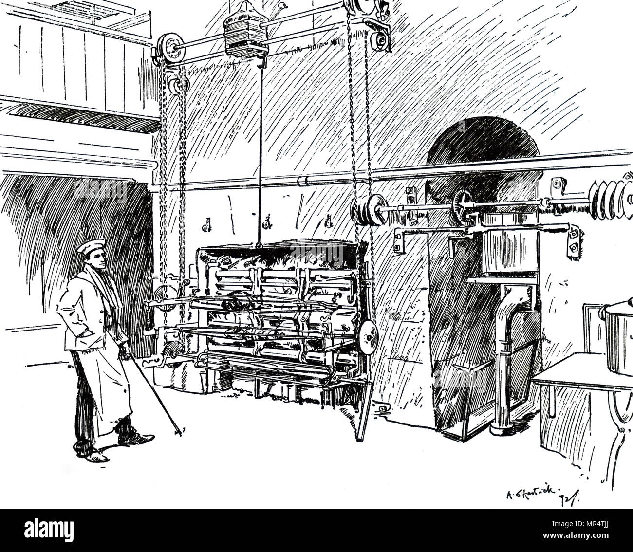 Illustration showing the Roasting spits in the Kitchens at Trinity ...