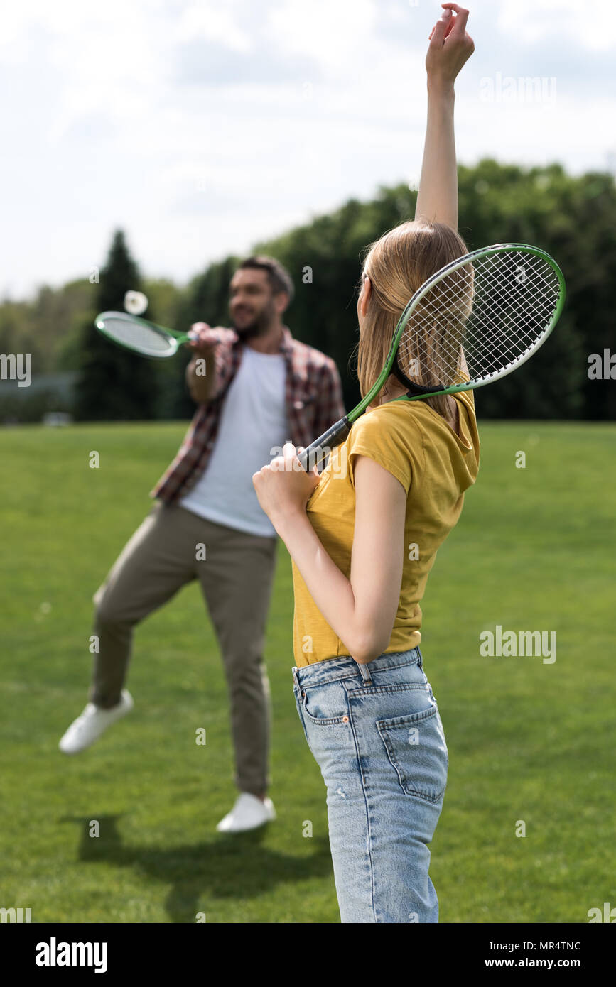 Couple playing badminton hi-res stock photography and images - Alamy