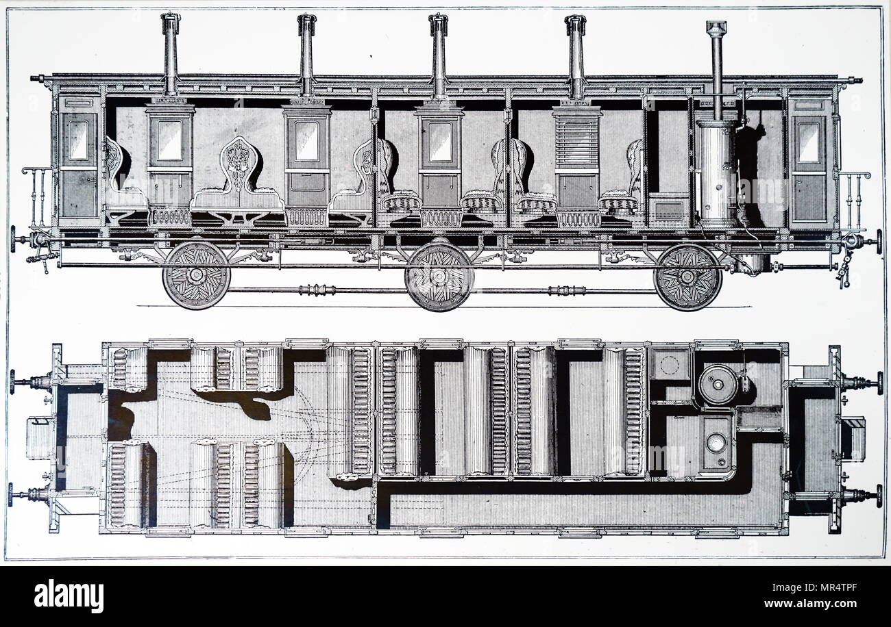 Sectional and plan view of a First-Class carriage on the Moscow and ...