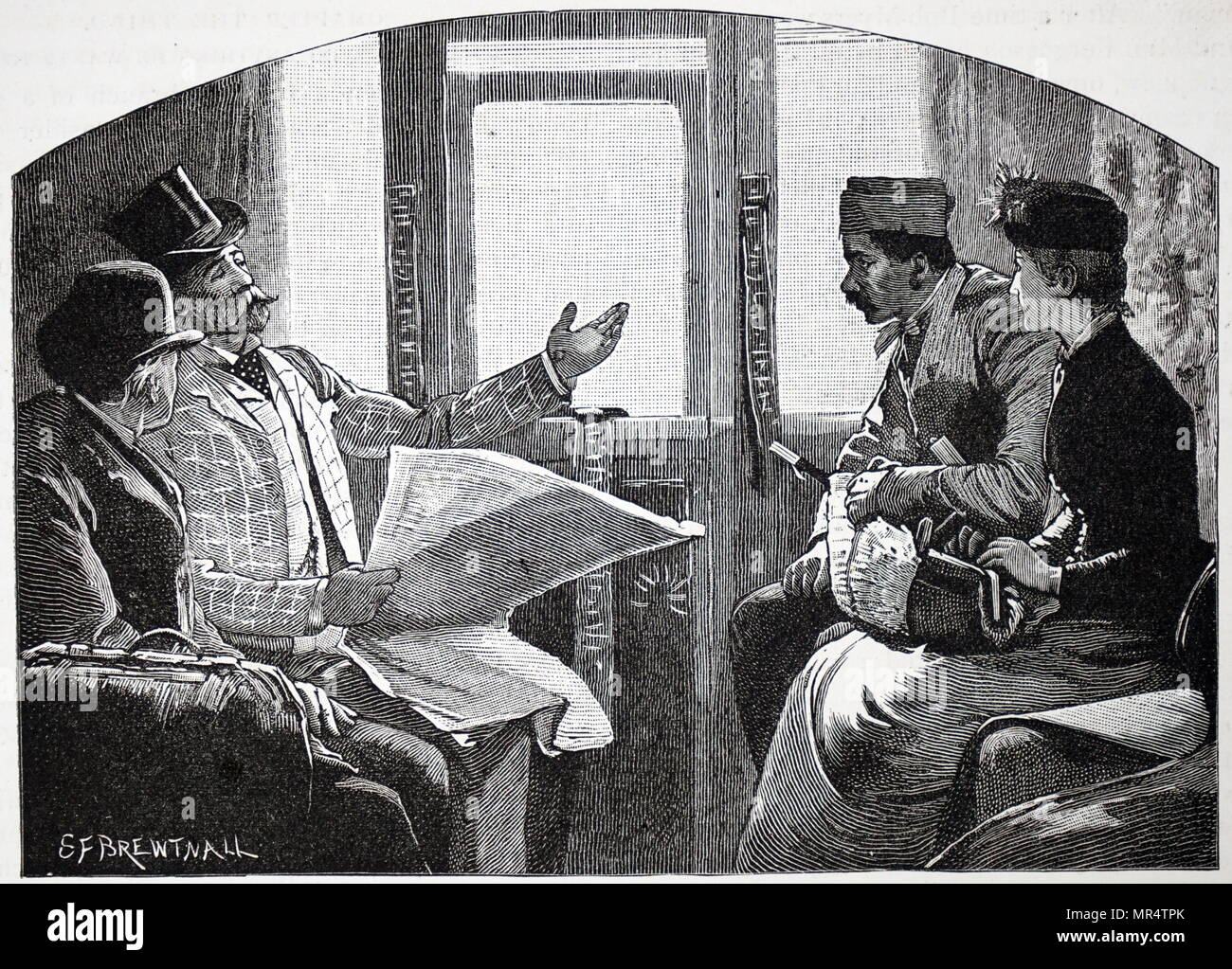 Engraving depicting passengers in a First-Class railway carriage ...