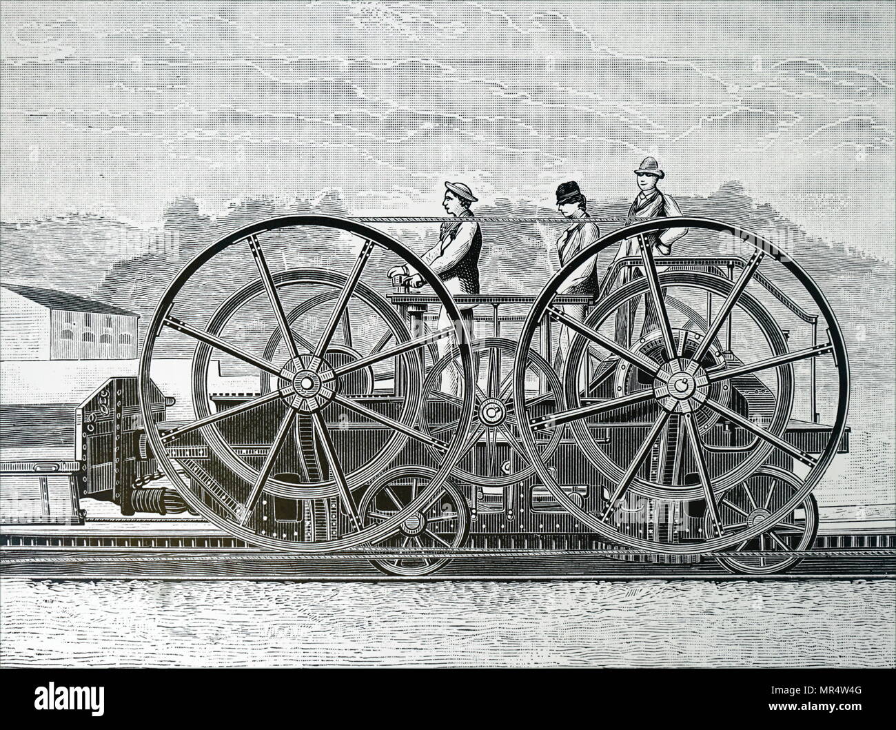 Engraving depicting the locomotive of the Superga cable railway near ...