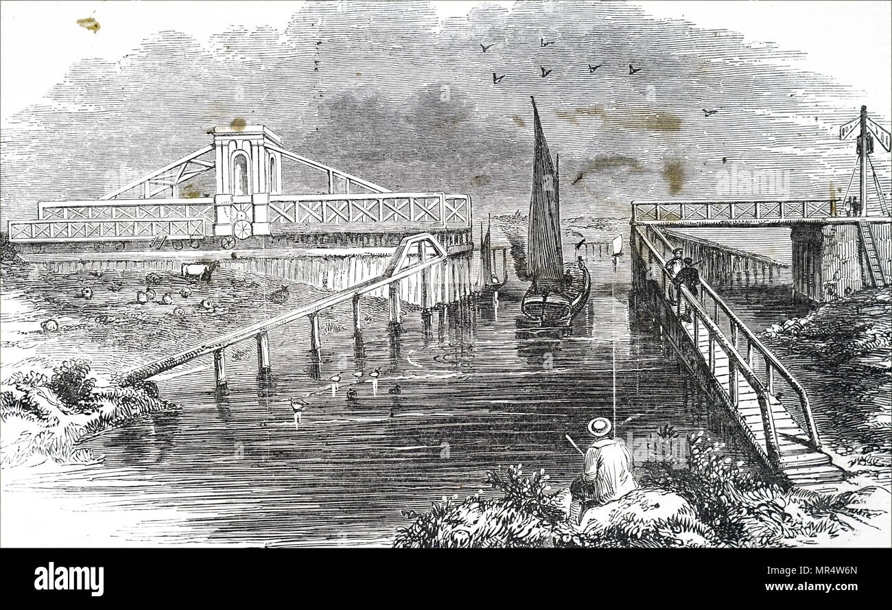 Engraving depicting the drawbridge on the Brighton and Chichester ...